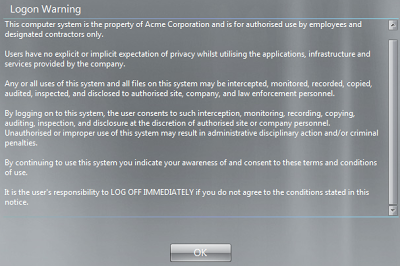 LegalNoticeCaption and LegalNoticeText through AppSense