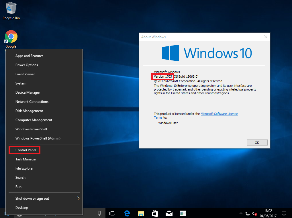 Replacing Settings with Control Panel in Windows 10 Creators